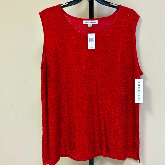 carolyn rose | Tops | Caroline Rose Red Sequin Top | Poshmark
